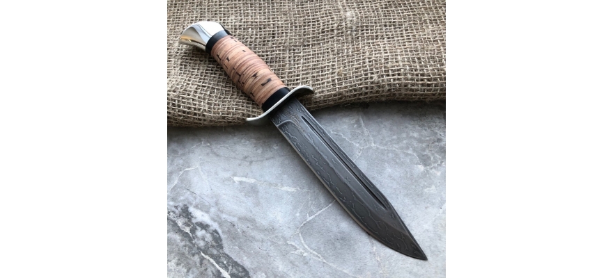 Baranov Bulat Knife T002-NR40 Stacked Birch. Aluminum pommel.