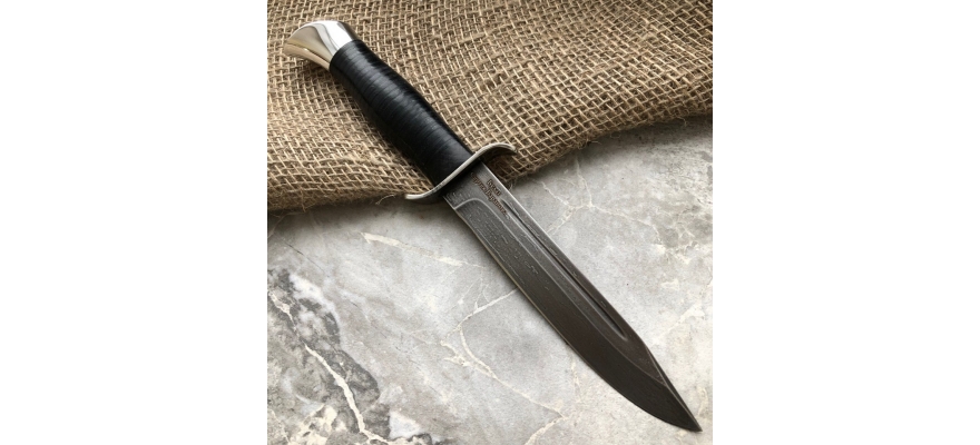 Baranov Bulat Knife T002-NR40 Stacked Leather. Aluminum pommel.