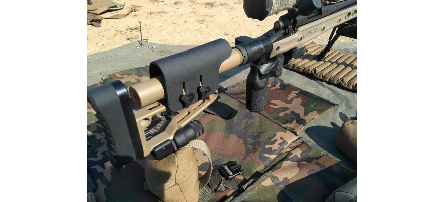 Adjustable Rifle Buttstock by "KRYK". Coyote Tan.